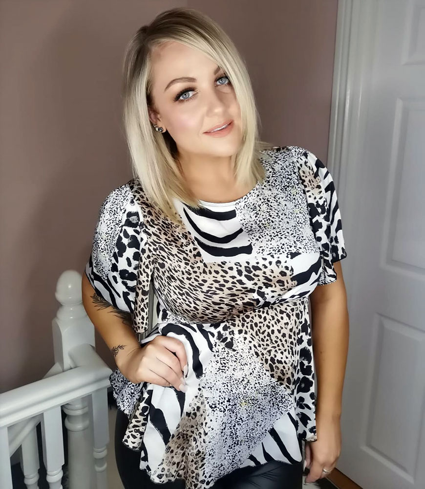 Imogen Angel Sleeve Peplum Top Zebra | Pretty Please Boutique