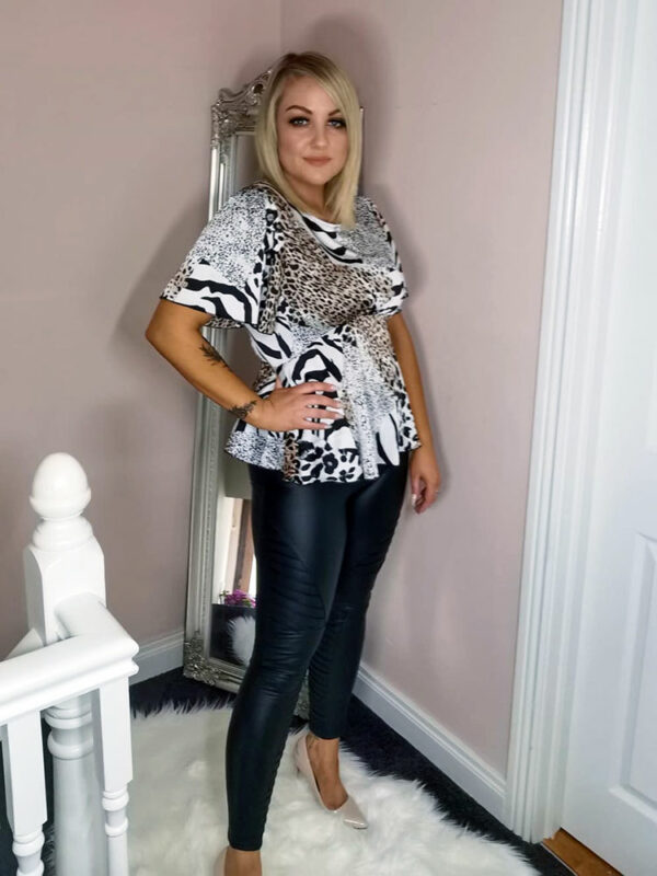Imogen Angel Sleeve Peplum Top Zebra | Pretty Please Boutique